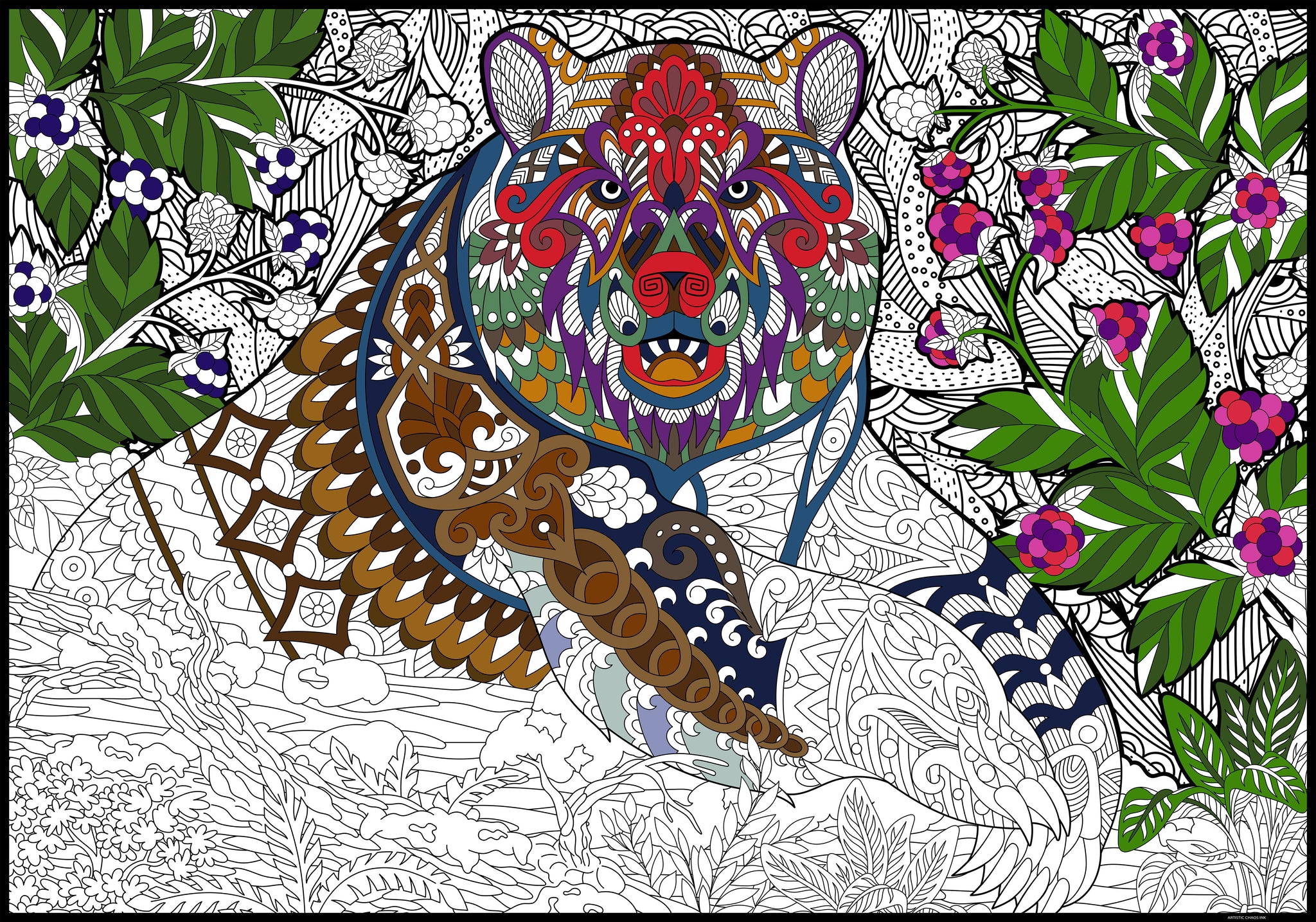 Premium Giant Bear Coloring Poster – Artistic Chaos Ink