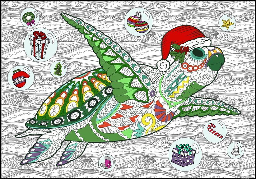 Premium Giant Christmas Turtle Coloring Poster - Artistic Chaos