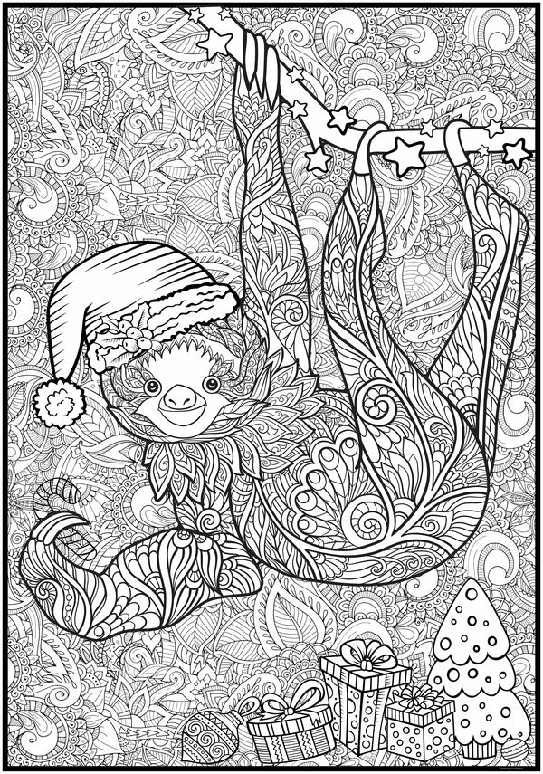 Premium Giant Christmas Sloth Coloring Poster – Artistic Chaos Ink