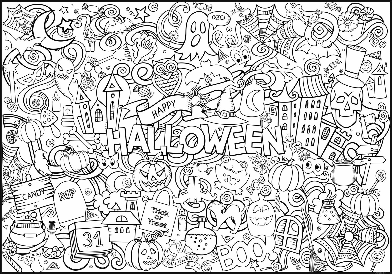 Premium Giant Halloween Coloring Poster – Artistic Chaos Ink