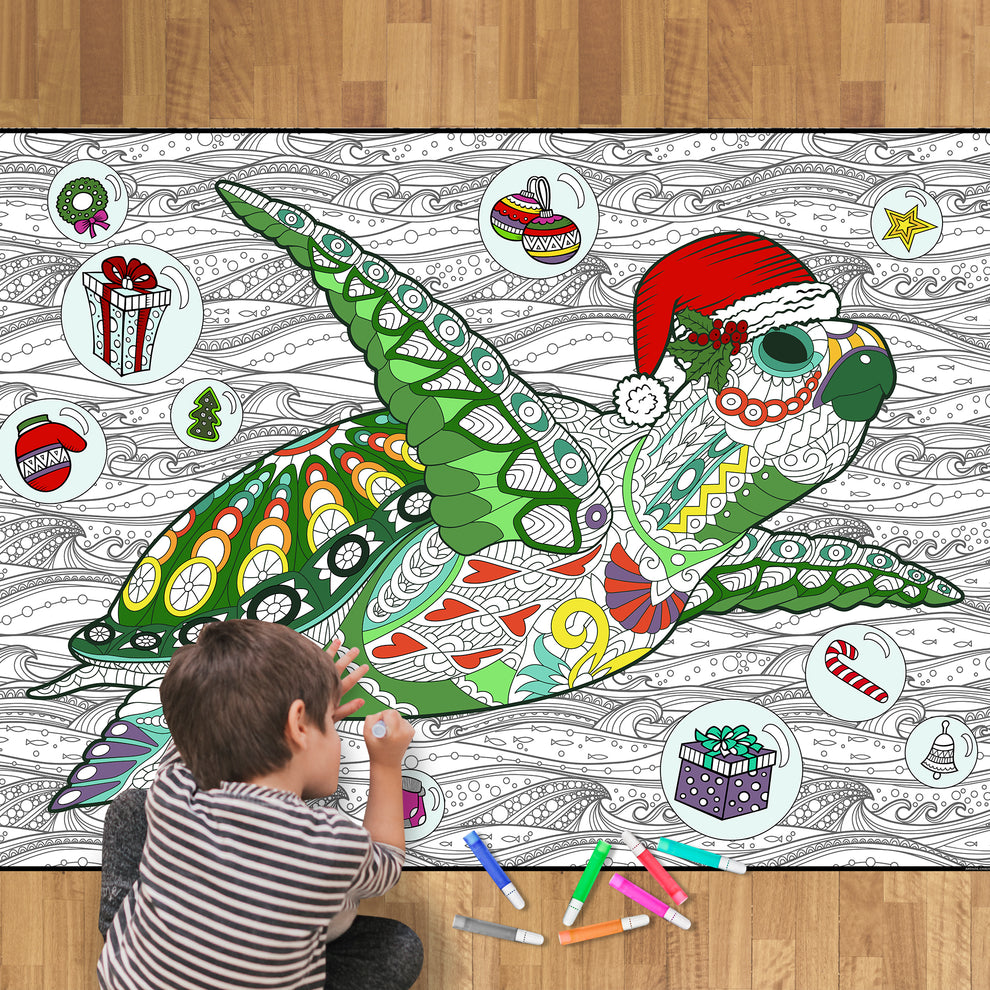 Premium Giant Christmas Turtle Coloring Poster - Artistic Chaos