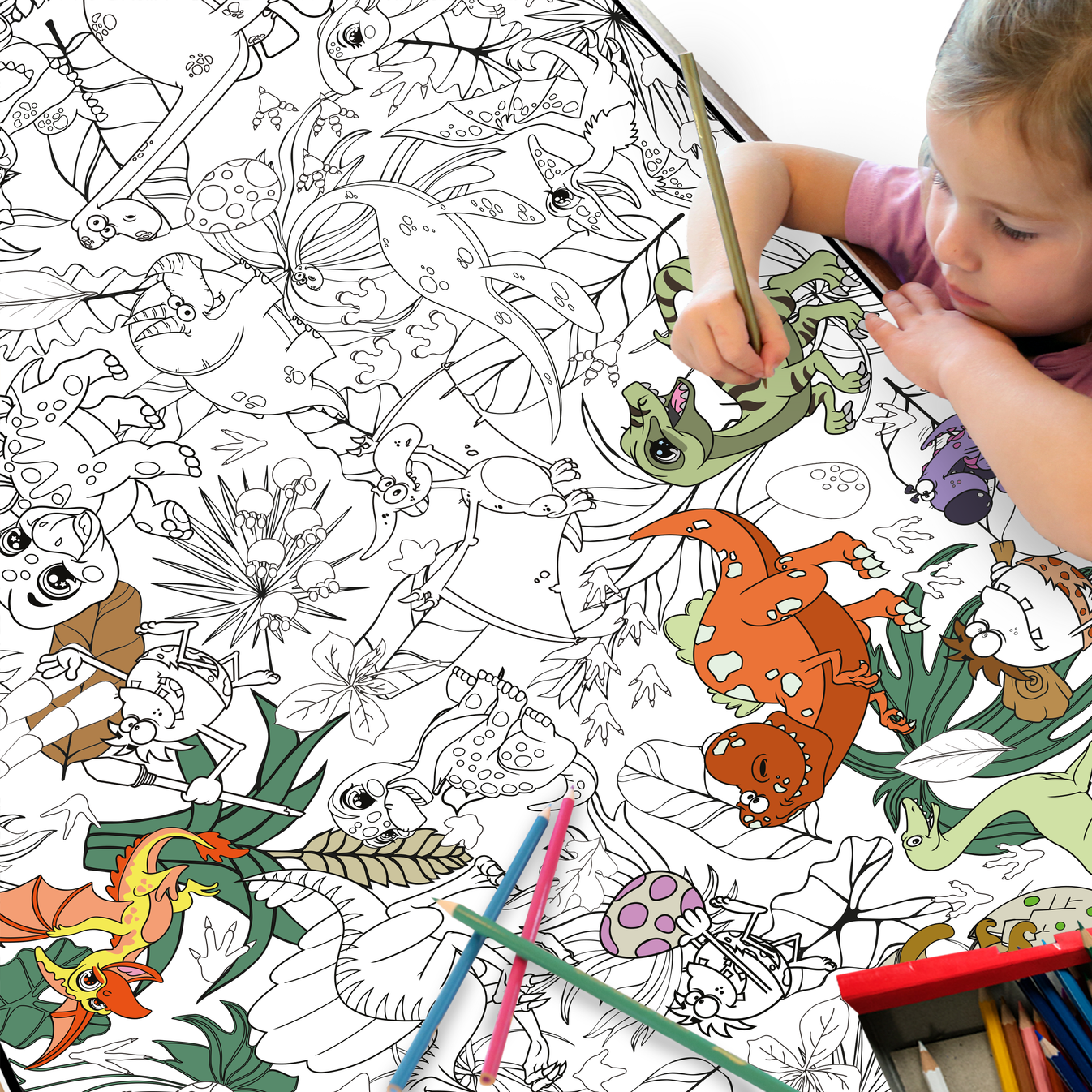 Dinosaur Coloring Banner for Table or Wall | Artistic Chaos Ink