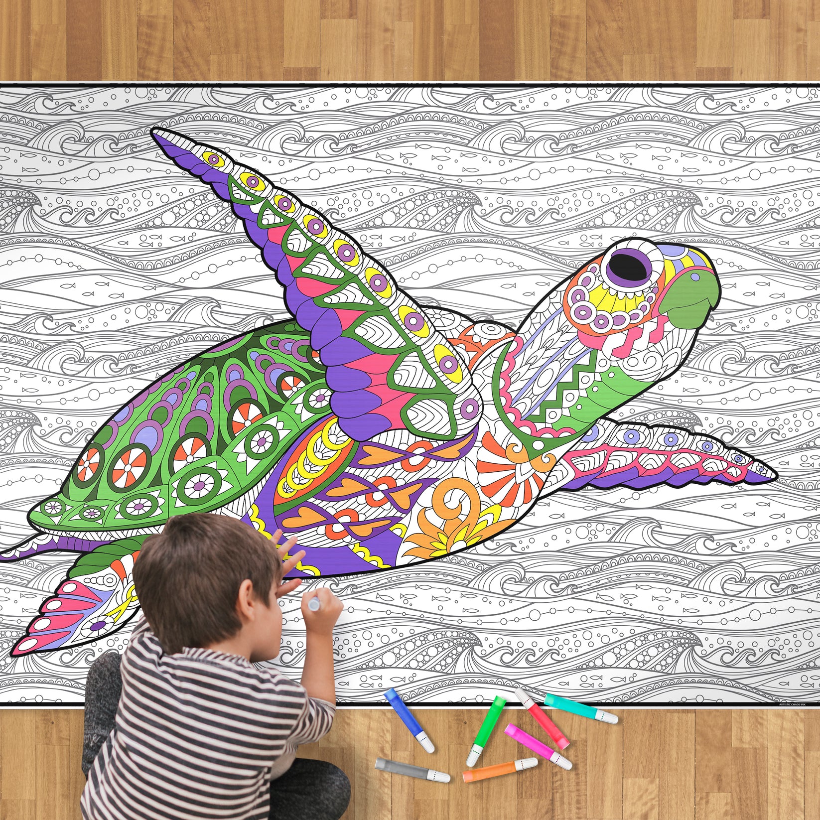 Giant Sea Turtle Coloring Poster | Artistic Chaos Ink