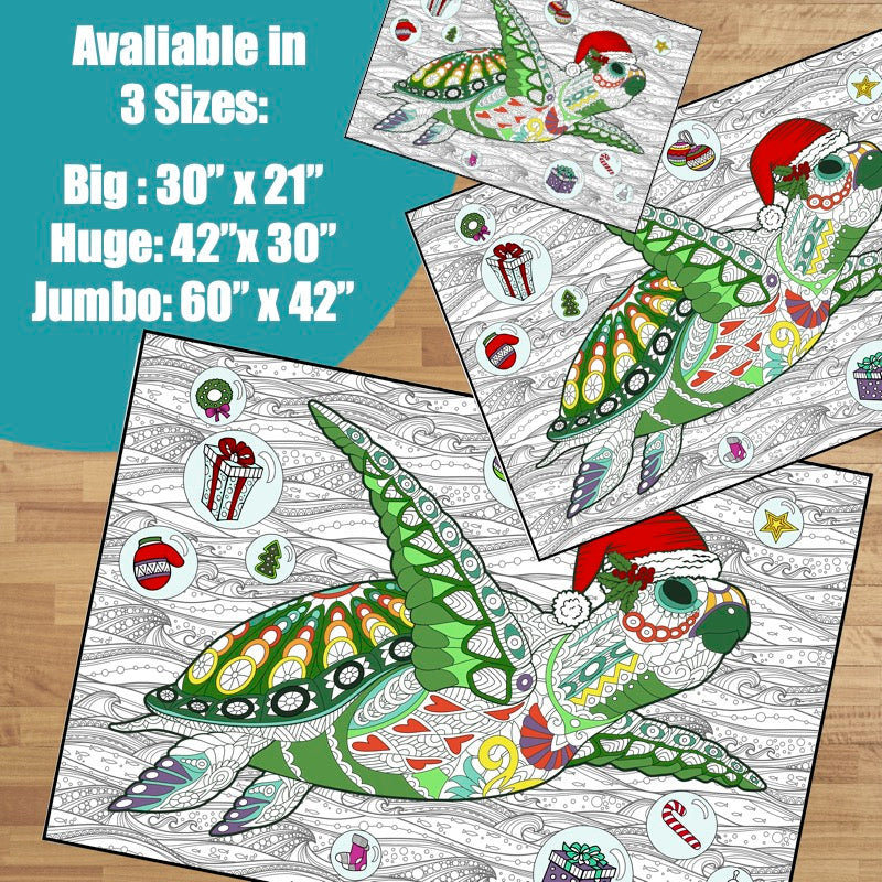 Premium Giant Christmas Turtle Coloring Poster - Artistic Chaos