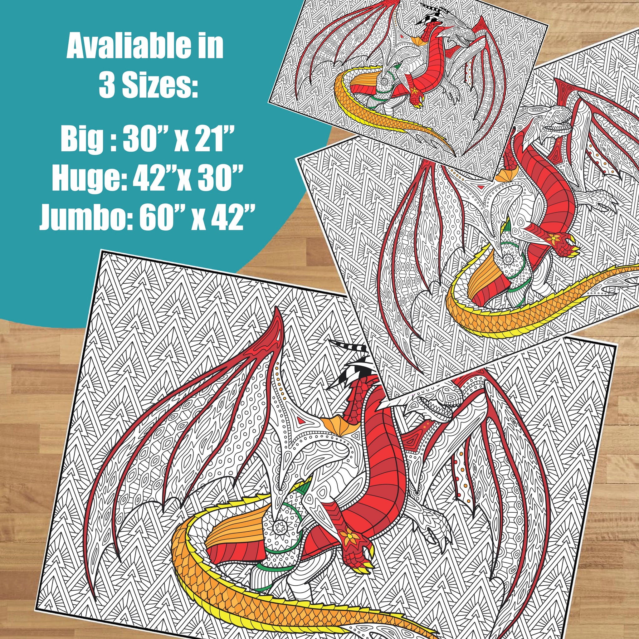 Premium Giant Dragon Coloring Poster - Artistic Chaos