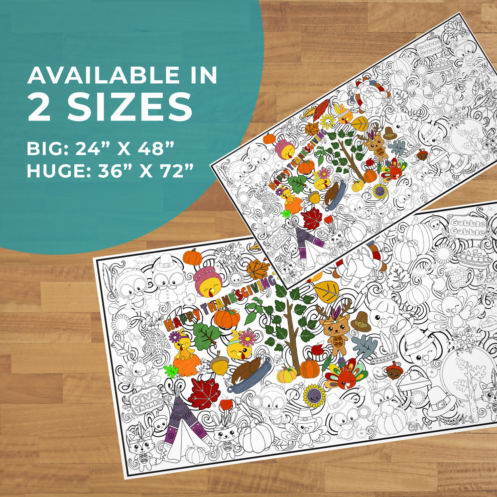 Thankful Critters for Thanksgiving Feast Coloring Poster - Artistic Chaos