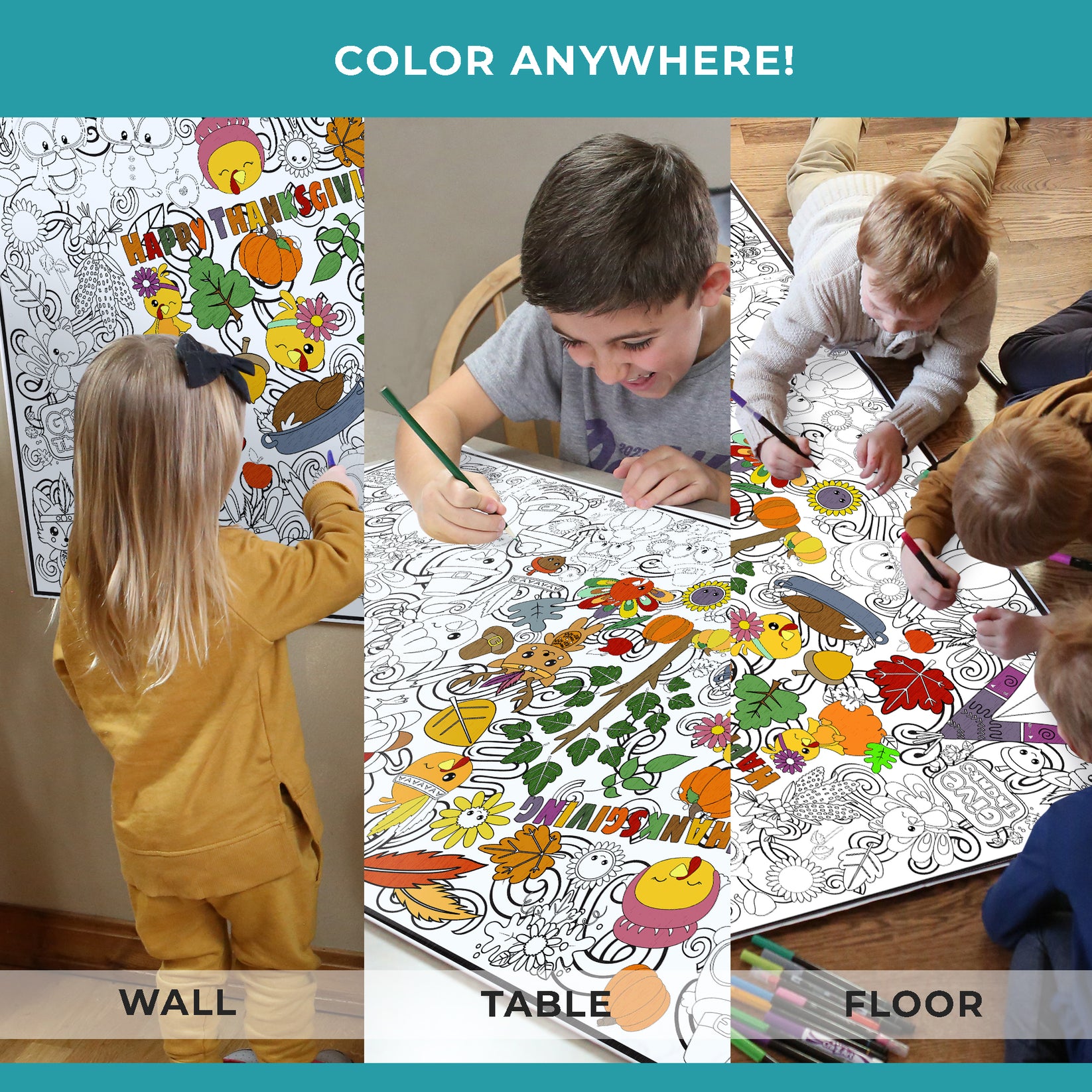 Thankful Critters for Thanksgiving Feast Coloring Poster - Artistic Chaos