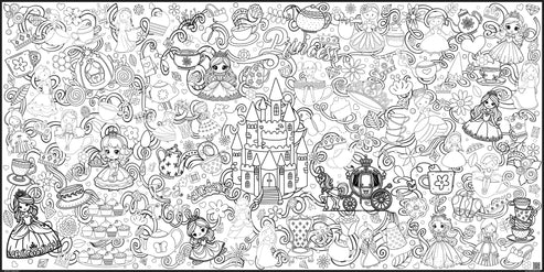 Classic Princess Tea Party Coloring Poster - Artistic Chaos
