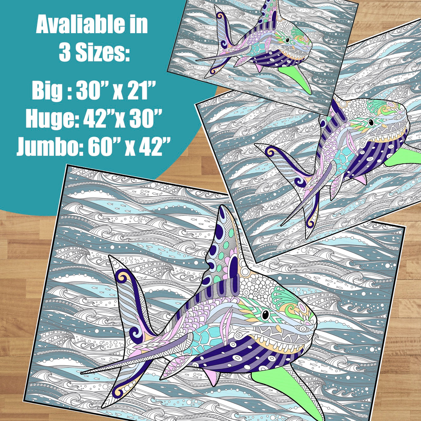 Premium Giant Shark Coloring Poster