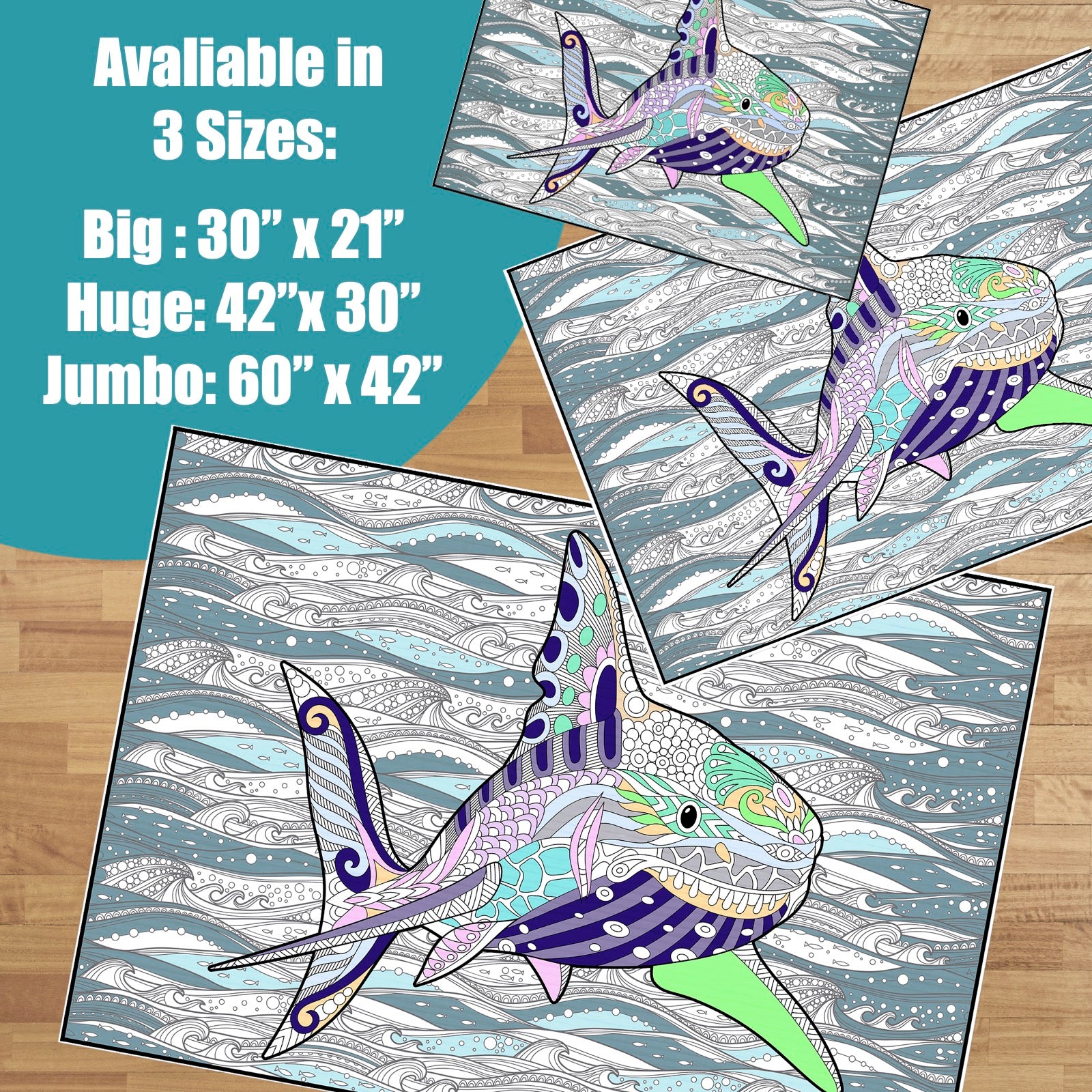 Premium Giant Shark Coloring Poster