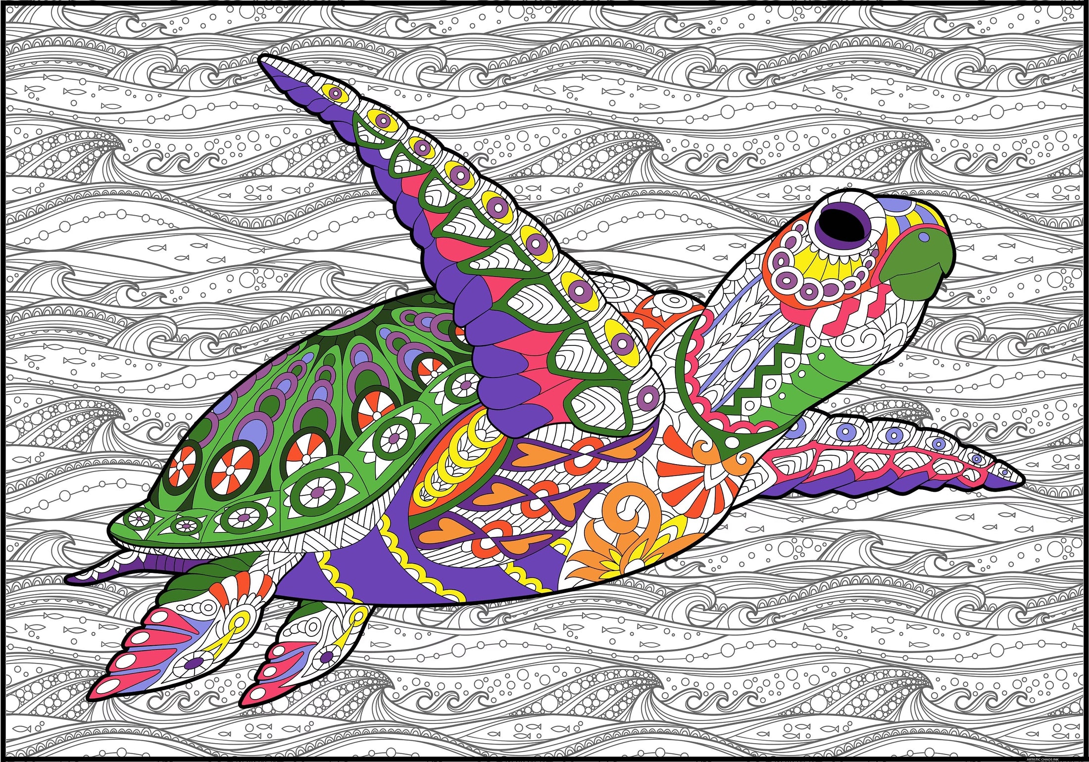 Giant Sea Turtle Coloring Poster | Artistic Chaos Ink