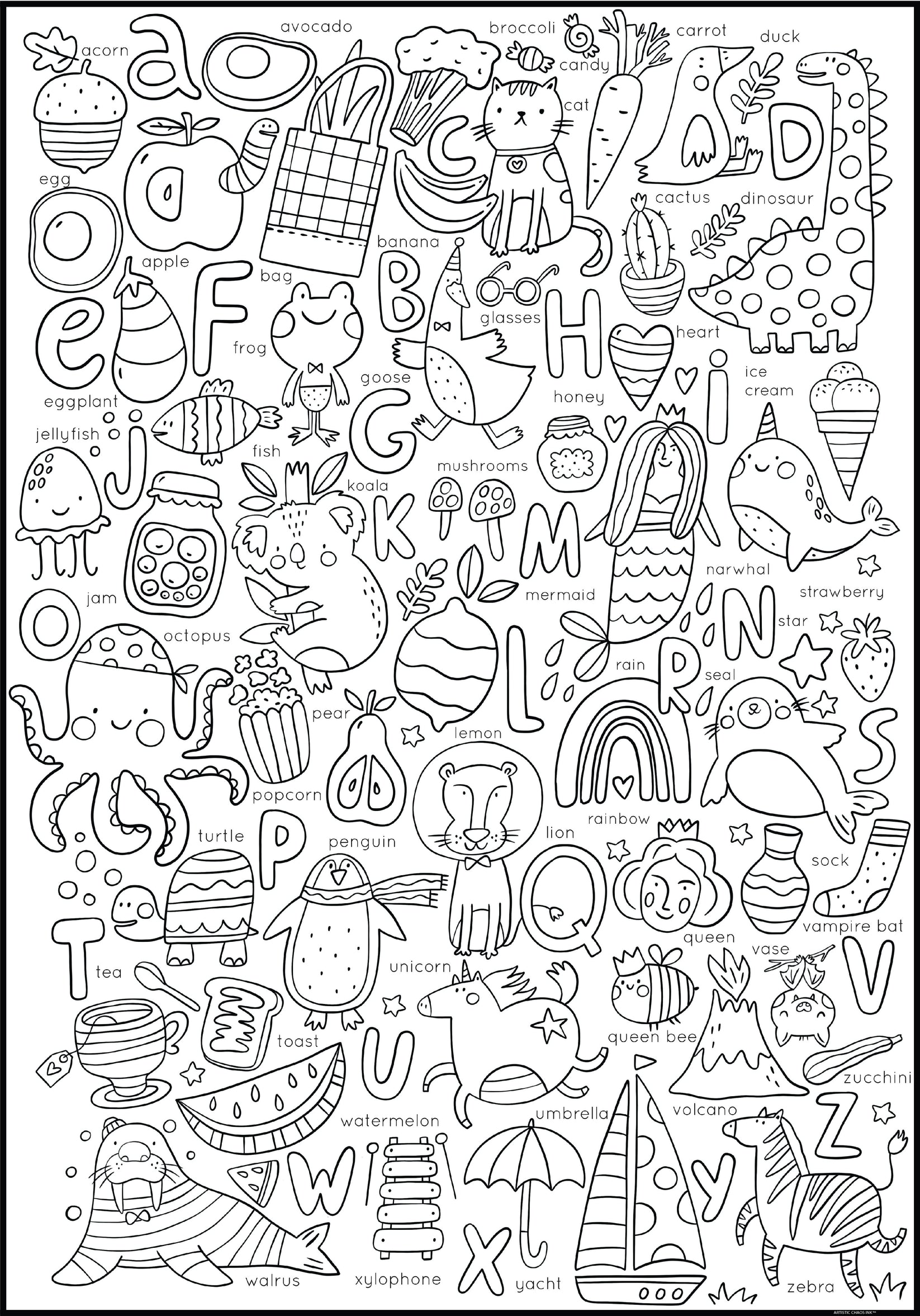 Premium Giant ABC's Coloring Poster – Artistic Chaos Ink